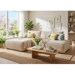 Ecksofa Trendmanufaktur, B:253cm H:82cm T:167cm, beige, 92%Polyester, 8%Polyamide, Wohnzimmer, Sofas, "Prag, Schlafsofa mit Bettkasten, Couch in