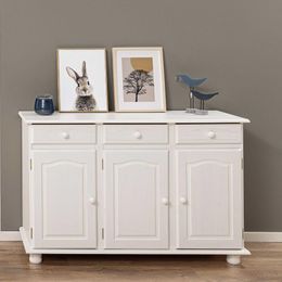 Sideboard Inter Link, B:130cm H:87cm T:43cm, wei&szlig;, Massivholz, Wohnzimmer, Sideboards, "Alpine Living Kiefer Massivholz, Kommode mit 3 T&uuml;ren 3