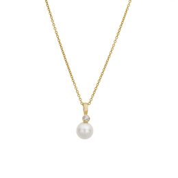 LYOMI Damen Kette mit Anh&auml;nger "585/- Gelbgold synth. Diam. 0,07ct. Perle", 45,0cm, 0,07, Gold, L: 45 B: 7,6mm, gold, Gold, B:7,6mm, Halsketten