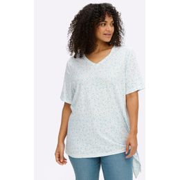 sheego Damen T-Shirt "Halbarmshirt", blau, Gr. 52, gebl&uuml;mt, gemustert, mehrfarbig, 50% Baumwolle, 50% Viskose, Shirts
