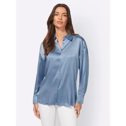 Heine Damen Hemdbluse, Blau, Gr. 40, Blusen langarm, Material: Seide