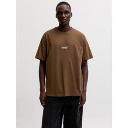 Jack & Jones JACK & JONES Herren T-Shirt "JJESOHO TEE SS CREW NECK NOOS", braun, Gr. XXL, bedruckt, Single Jersey, Obermaterial: 100% Baumwolle, Shirts,
