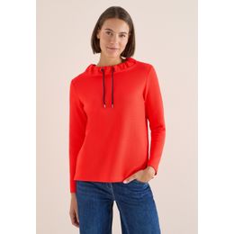 Cecil Damen Langarmshirt, rot, Gr. L, unifarben, Stoff, 76% Viskose, 16% Nylon, 8% Elasthan, Shirts, mit Tunnelzugband am Kragen