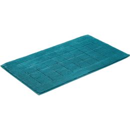 Badematte Vossen, H:20mm, blau, Baumwolle, Badematten, "Exclusive", Badteppich, Uni-Farben, Karo Muster, Hoch-Tief Effekt, reine Baumwolle