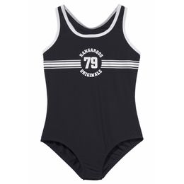 Kangaroos M&auml;dchen Badeanzug "Sporty", schwarz, Gr. 146, kontrastfarbene Details, unifarben, Polyamid, Badeanz&uuml;ge, mit sportlichem Frontdruck