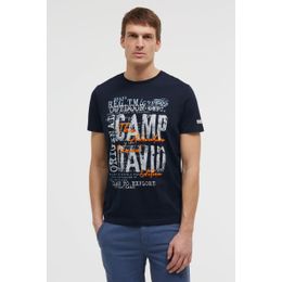 CAMP DAVID Herren Rundhalsshirt, blau, Gr. S, bedruckt, Single Jersey, Material: 100% Baumwolle, Shirts, mit Necktape