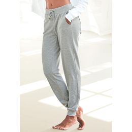 Damen Relaxhose, BENCH. LOUNGEWEAR, Gr. 36, grau, Interlock, Obermaterial: 90% Baumwolle, 10% Polyester, meliert, unifarben, Hosen, mit gl&auml;nzender