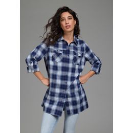Arizona Damen Karobluse "Karotunika", blau, Gr. 40, kariert, Web, Obermaterial: 97% Baumwolle, 3% Elasthan, Blusen, Tunika