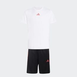 Jungen Trainingsanzug "TRAIN ESSENTIALS 3-STREIFEN KIDS -SET", schwarz-wei&szlig;, Gr. 128, adidas Sportswear, Obermaterial: 100% Polyester, Sportanz&uuml;ge
