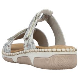 Rieker Damen Pantolette, Gr. 42hellgrau multi, Lederimitat, gebl&uuml;mt, metallic, Schuhe, Sommerschuh, Urlaubsschuh, Strandschuh mit floralem Muster
