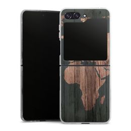 DeinDesign Galaxy Z Flip 5 Handy Hard Case Schutzh&uuml;lle transparent Smartphone Handy H&uuml;lle World Map Map Wooden Look Hard Case