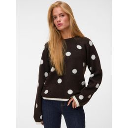 V&eacute;ro Moda VERO MODA Damen Rundhalspullover "VMLIV LS KNIT EXP EXP", braun, Gr. L, gepunktet, Strick, Obermaterial: 50% Polyacryl, 50% Polyester, Pullover,