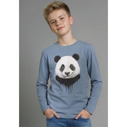 Kidsworld Jungen Langarmshirt "Shirt mit Panda-Print", blau, Gr. 152, Jersey, Obermaterial: 100% Baumwolle, Shirts, lang&auml;rmlig, Basic-Passform,