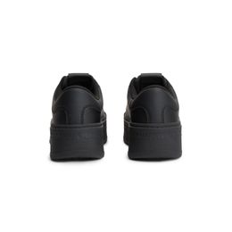 Tommy Jeans Damen Plateausneaker "TJW SCRIPT CUPSOLE FLATFORM", Gr. 36, schwarz, Leder, kontrastfarbene Details, unifarben, Basic, Schuhe,
