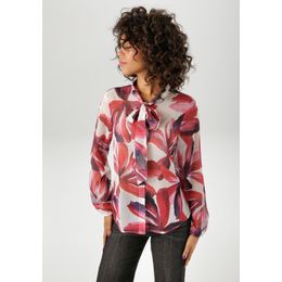 Aniston CASUAL Damen Schluppenbluse, rot, Gr. 48, bedruckt, leicht transparent, Chiffon, Obermaterial: 100% Polyester, Blusen, mit gro&szlig;fl&auml;chigen,
