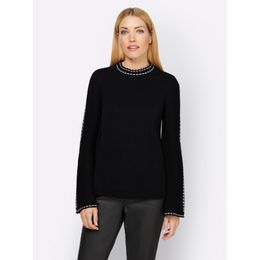 Damen Strickpullover "Pullover", schwarz, Gr. 36, Rick Cardona BY HEINE, gemustert, mehrfarbig, unifarben, 50% Baumwolle, 50% Polyacryl, Pullover