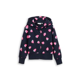 Tom Tailor M&auml;dchen Kapuzensweatjacke, bunt, Gr. 104, bedruckt, Sweatware, Obermaterial: 100% Baumwolle, Sweatjacken, mit Erdbeer-Allover-Print, f&uuml;r