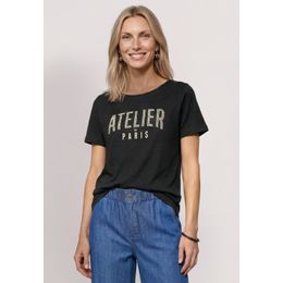 Street One Damen T-Shirt, schwarz, Gr. 44, bedruckt, Web, 100% Baumwolle, Shirts, aus reiner Baumwolle
