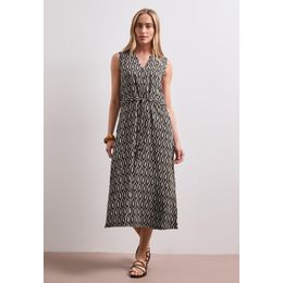 Street One Damen Midikleid, schwarz, Gr. 38, bedruckt, Web, Obermaterial: 100% Viskose, Kleider, Sommerkleid mit grafischem Muster/Split Neck mit
