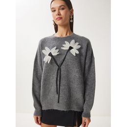 Happiness İstanbul Pullover Damen Gr&ouml;&szlig;e XS/XL anthrazit / wei&szlig;