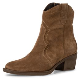 Tamaris Damen Cowboy Stiefelette, Gr. 38, braun, Veloursleder, aufgeraut, unifarben, Schuhe, Blockabsatz, Festival, Western-Boots mit modischen N&auml;hten