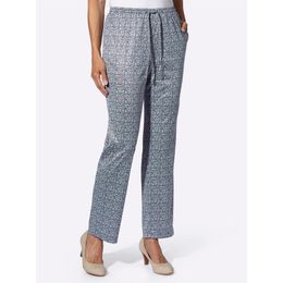 Classic Basics Damen Schlupfhose, blau, Gr. 46, gebl&uuml;mt, gemustert, mehrfarbig, 100% Polyester, Hosen