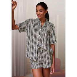 Lascana Damen Pyjamaoberteil, Gr. 48, schwarz-wei&szlig;, Web, Obermaterial: 100% Viskose, gemustert, Shirts, mit edlem Allover-Druck