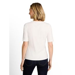 Tom Tailor Damen Kurzarmshirtwhisper wei&szlig;, Gr. L, bedruckt, Single Jersey, Obermaterial: 95% Baumwolle, 5% Elasthan, Shirts, Sommershirt mit Print