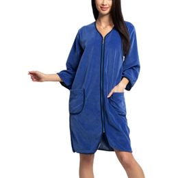 Damenbademantel AQUARTI, blau, Obermaterial: 80% Baumwolle CO. 20% Polyester PES., Hausm&auml;ntel, "Bademantel Aquarti Damen Velours Bademantel