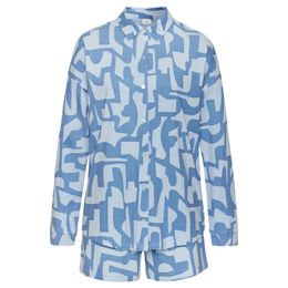s.Oliver Damen Shorty, Gr. 48, blau, Single Jersey, Obermaterial: 50% Baumwolle, 50% Viskose, Homewear-Sets, mit grafischem Print