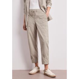 Street One Damen Schlupfhose, beige, Gr. 42, Web, Obermaterial: 98% Baumwolle, 2% Elasthan, Hosen, Barrel Leg Hose in Papertouch-Qualit&auml;t
