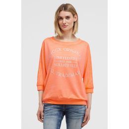 SOCCX Damen Sweater, orange, Gr. S, Glitzermuster, bedruckt, Sweatware, Material: 50% Baumwolle, 50% Polyester, Sweatshirts, mit Fledermaus&auml;rmeln