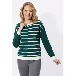 Classic Basics Damen Fledermauspullover "Streifenpullover", gr&uuml;n, Gr. 42, gemustert, gestreift, mehrfarbig, 100% Polyacryl, Pullover