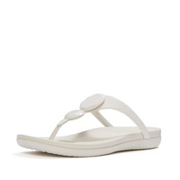 fitflop Damen Zehentrenner "SOLAY GLOSSY-DISC TOE-POST SANDALS", Gr. 41, wei&szlig;, Lederimitat, Schuhe, Dianette, Sommerschuh mit Metallic Detail