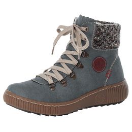 Rieker Damen Winterboots, Gr. 40, blau, Lederimitat, Textil, Schuhe, Winterstiefelette, Schn&uuml;rboots, Outdoorboots mit Warmfutter
