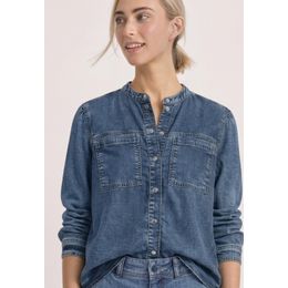 Street One Damen Langarmbluse, blau, Gr. 44, unifarben, Stoff, 56% Lyocell, 22% Polyester, 19% Viskose, 3% Elasthan, Blusen, mit Brusttaschen