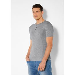 H.I.S. H.I.S Herren T-Shirt, grau, Basic, Gr. M, meliert, Feinripp, Obermaterial: 100% Baumwolle, Shirts, mit aufwendiger Knopfleiste, perfekt als