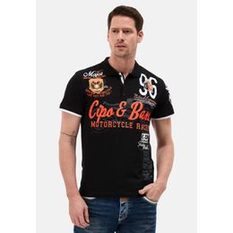 Cipo & Baxx CIPO & BAXX Herren Poloshirt, schwarz, Gr. S, bedruckt, Jersey, Obermaterial: 95% Baumwolle, 5% Elasthan, Shirts