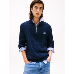 Tommy Jeans Herren Strickpullover, blau, Gr. XXXL, unifarben, Strick, Obermaterial: 100% Baumwolle, Pullover, Troyer-Kragen mit Rei&szlig;verschluss, slim