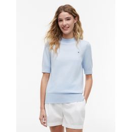 Tommy Hilfiger Damen Kurzarmpullover "CO JERSEY FINE GG C-NK SS SWT", blau, Gr. XS, unifarben, Feinstrick, Obermaterial: 67% Baumwolle, 33% Polyamid,