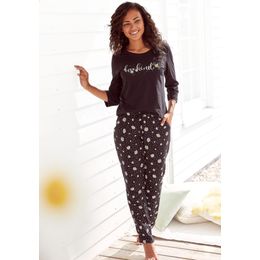 Damen Pyjama, VIVANCE DREAMS BY LASCANA, Gr. 36, schwarz, Single Jersey, Obermaterial: 100% Baumwolle, gebl&uuml;mt, Basic, Homewear-Sets, mit