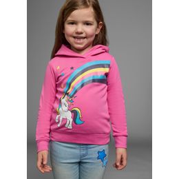 Kidsworld M&auml;dchen Langarmshirt "mit EINHORN Regenbogen", pink, Gr. 140, bedruckt, Jersey, Obermaterial: 100% Baumwolle, Shirts, Einhorn-Druck,
