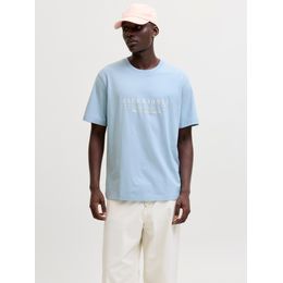 Jack & Jones JACK & JONES Herren T-Shirt "JORSAVONA BRANDING TEE SS CN STYD SS26", blau, Gr. S, bedruckt, Jersey, Obermaterial: 100% Baumwolle, Shirts, Baumwolle,