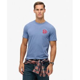 Superdry Herren Rundhalsshirt "Sd&co Neon Relaxed Tee", blau, Gr. L, bedruckt, Single Jersey, Obermaterial: 100% Baumwolle, Shirts, Baumwolle,