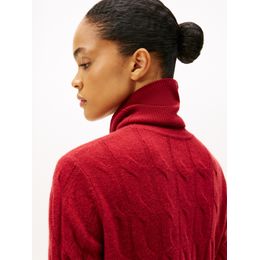 Tommy Hilfiger Damen Strickkleid "SOFT WOOL CABLE ROLL-NK LS DRESS", rot, Gr. XXL, unifarben, Strick, Obermaterial: 100% Wolle, Kleider, Wolle, mit