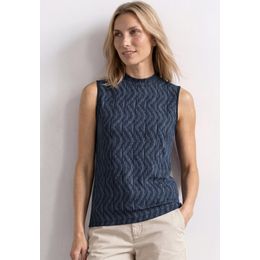 Street One Damen Shirttop, blau, Gr. 38, gemustert, Jersey, Obermaterial: 58% Baumwolle, 38% Modal, 4% Elasthan, Tops, Sommertop mit grafischem