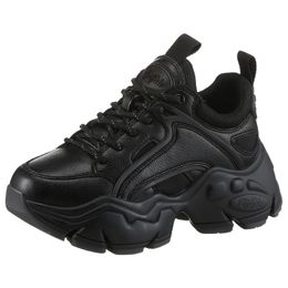 Buffalo Damen Sneaker "BINARY", Gr. 41, schwarz, Lederimitat, Textil, Schuhe, in monochromer Optik, Freizeitschuh, Halbschuh, Schn&uuml;rschuh