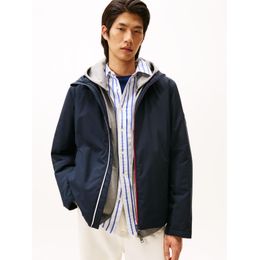 Tommy Hilfiger Herren Funktionsjacke "HOODED JACKET", blau, Gr. M, unifarben, Web, Obermaterial: 100% Polyester, Jacken, Kapuzenjacke Freizeitjacke
