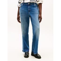 Damen Bootcut-Jeans "CRV DNM GLOW BOOTCUT RW", blau, Gr. 52, Tommy Hilfiger Curve, leichte Abriebeffekte, unifarben, Denim/Jeans, Obermaterial: 98%