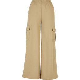 Urban Classics Damen Sweathose "Urban Classics Damen Ladies Highwaist Wide Leg Cargo Terry Pants", beige, Gr. L, unifarben, 65% Baumwolle, 35%